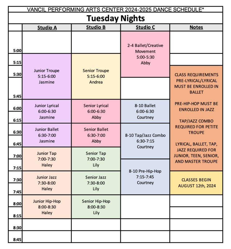 Dance Class Schedule in Quincy, IL | Vancil Performing Arts Center