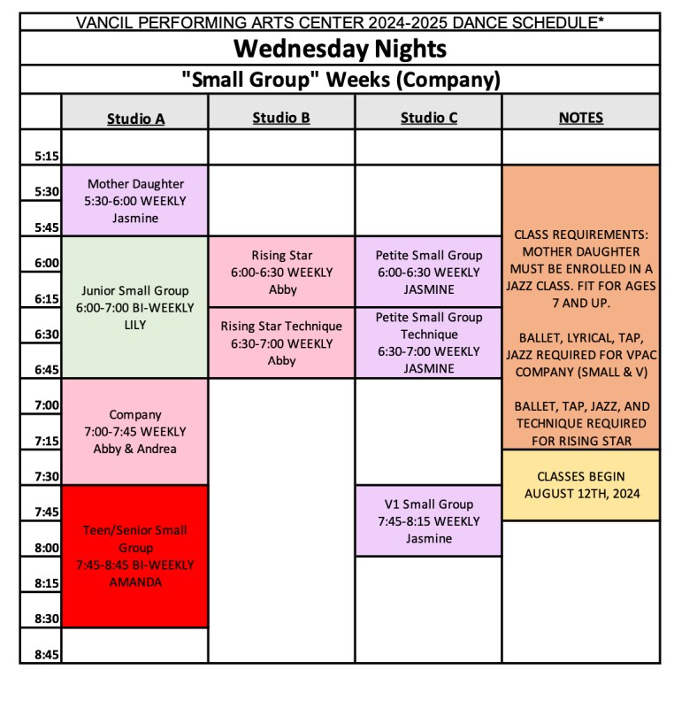 Dance Class Schedule in Quincy, IL | Vancil Performing Arts Center